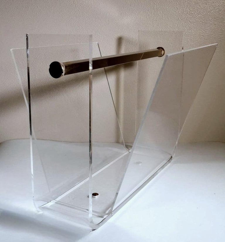 Space Age Style Italian Clear Plexiglass Magazine Rack For Sale at 1stDibs