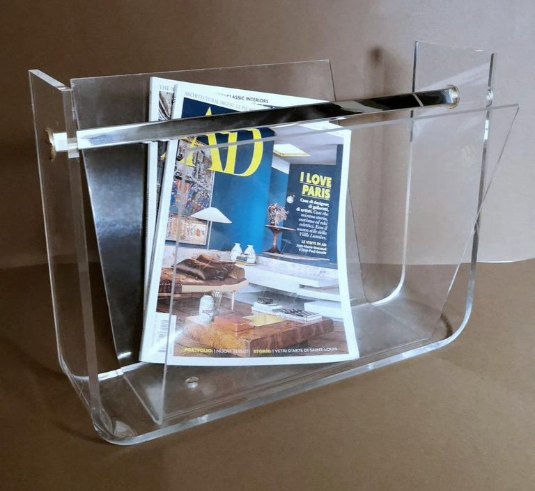 Space Age Style Italian Clear Plexiglass Magazine Rack For Sale at 1stDibs