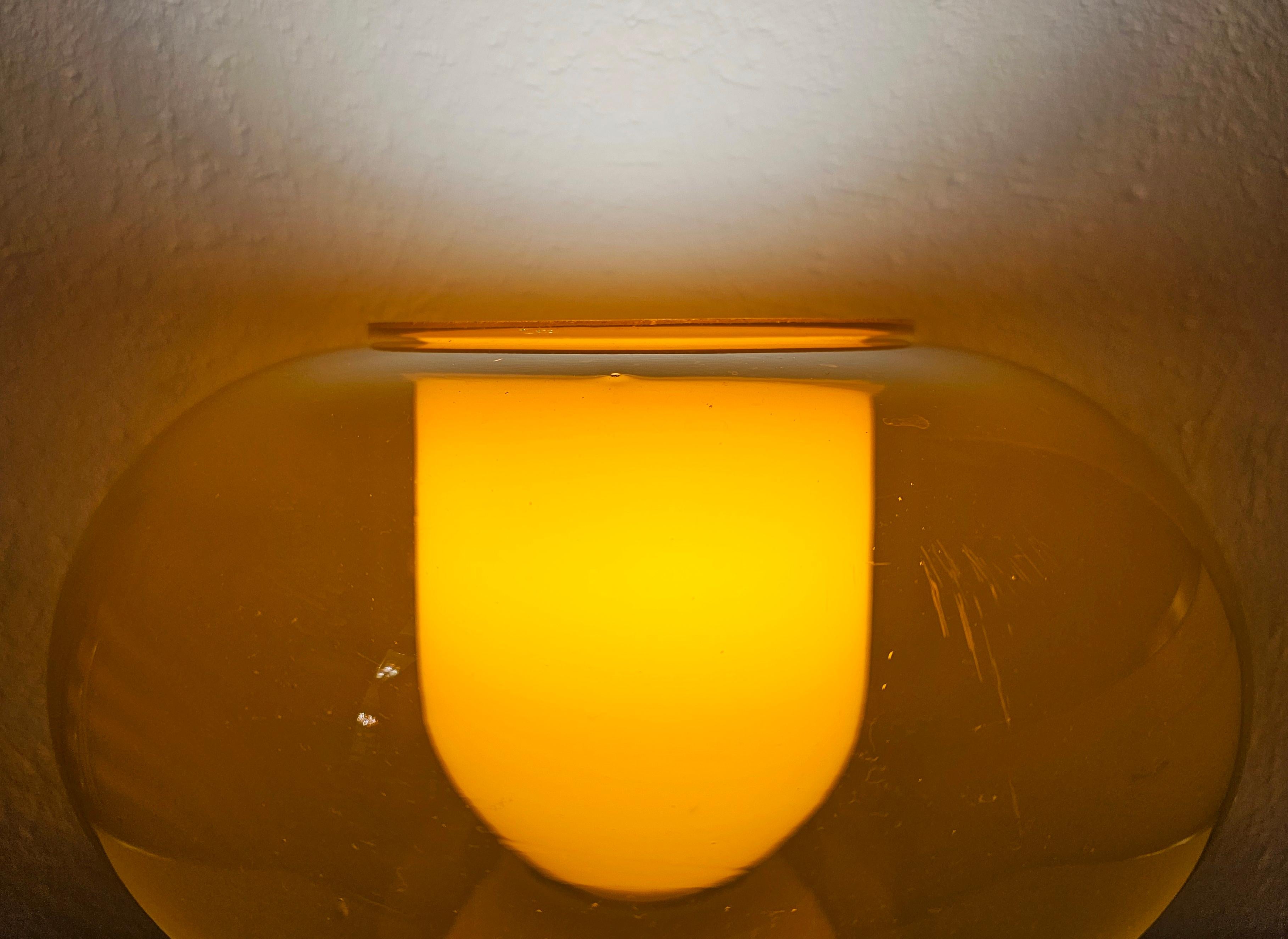 Space Age Table Lamp in Orange Glass on bright orange metal base, Italy ...