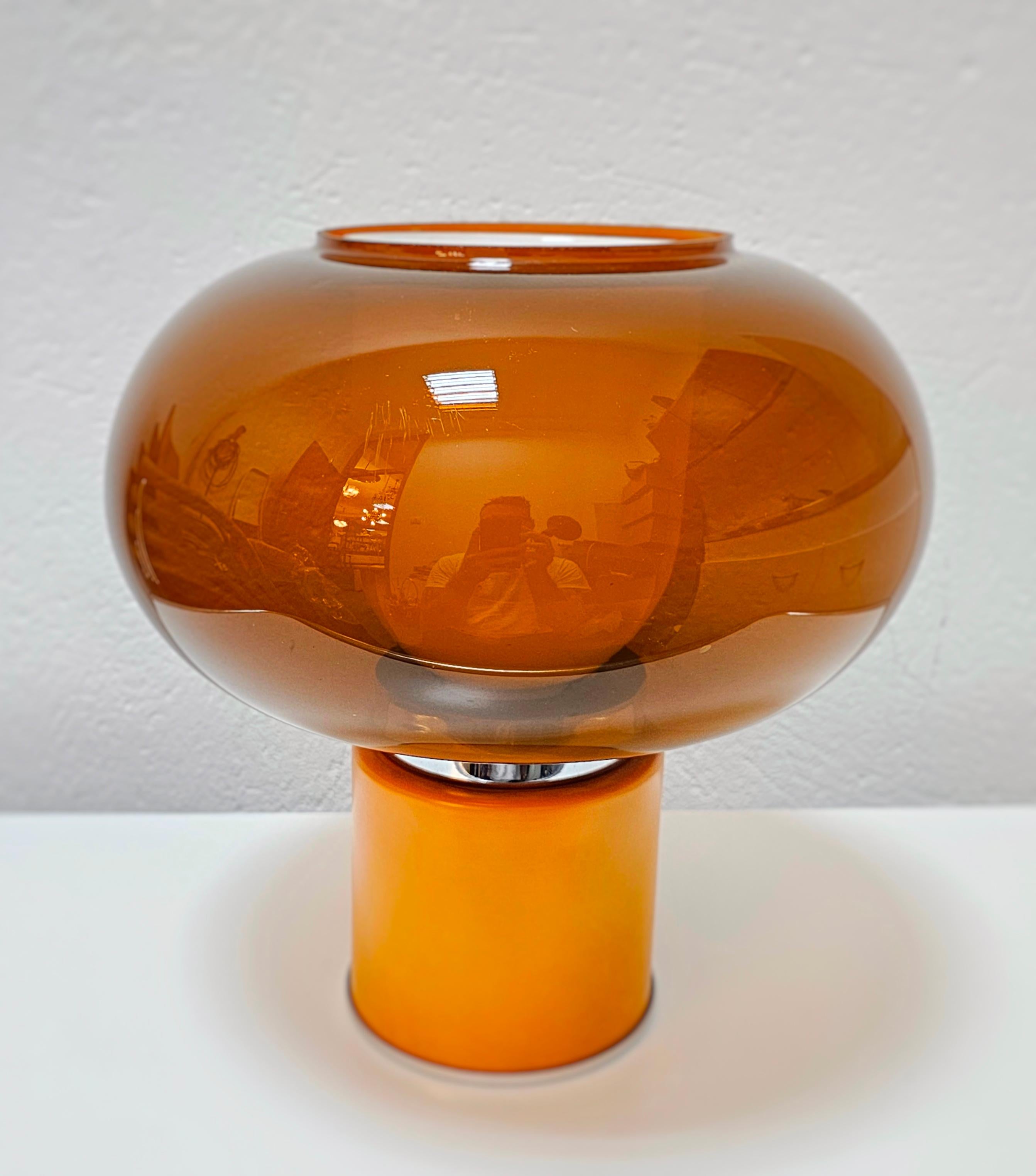 Space Age Table Lamp in Orange Glass on bright orange metal base, Italy ...
