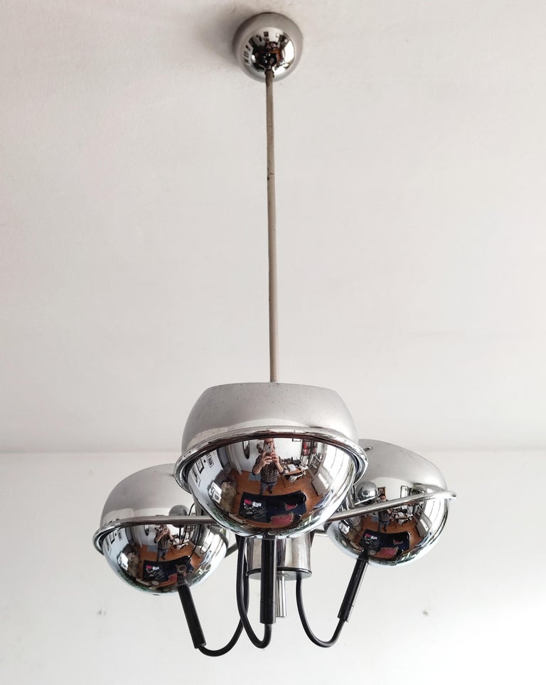 Space Age Three Arm Chrome Eyeball Pendant Light, Italy, 1970s For Sale ...