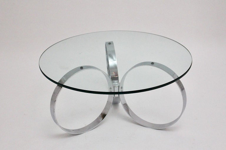 Space Age Vintage Glass Chromed Coffee Table or Sofa Table with Rings ...