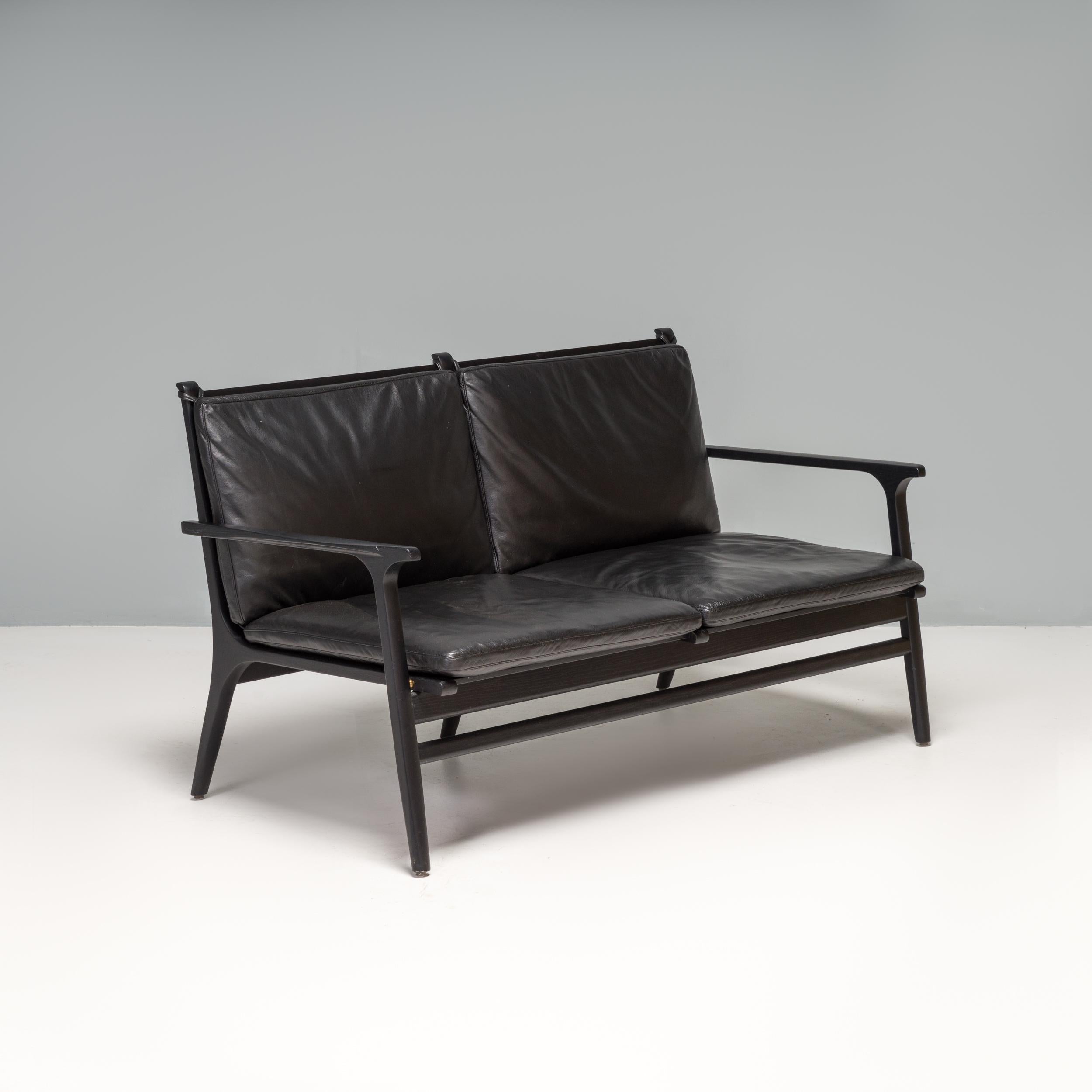 Space Copenhagen for Stellar Works Rén Black Leather and Oak 2 Seater ...
