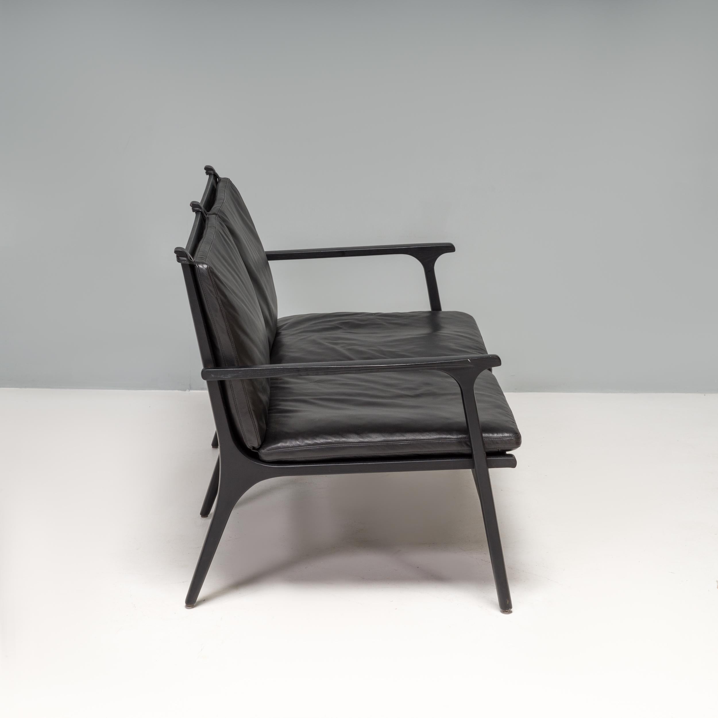 Space Copenhagen for Stellar Works Rén Black Leather and Oak 2 Seater ...