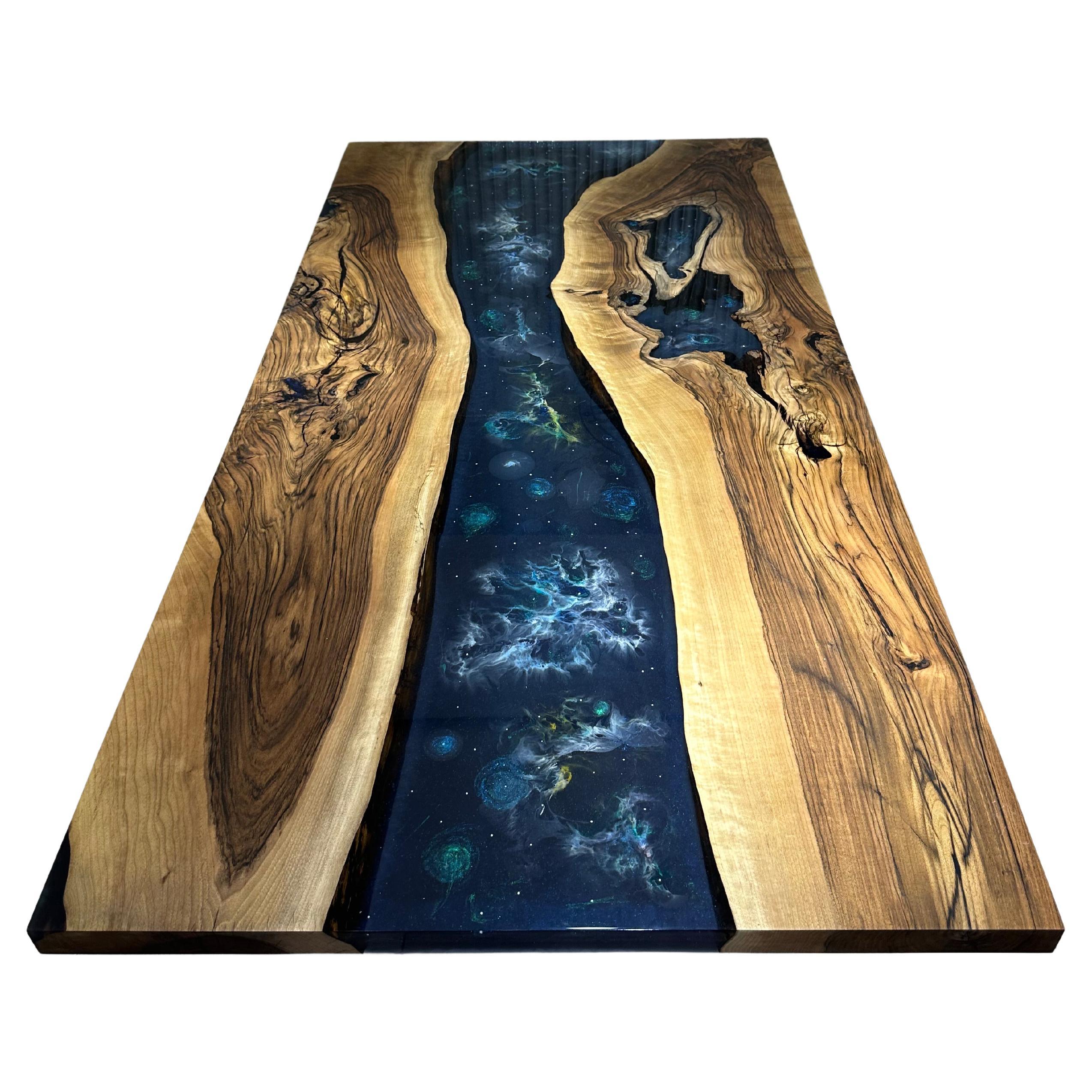 Space Epoxy Resin River Dining Table Live Edge Walnut Wood For Sale at ...