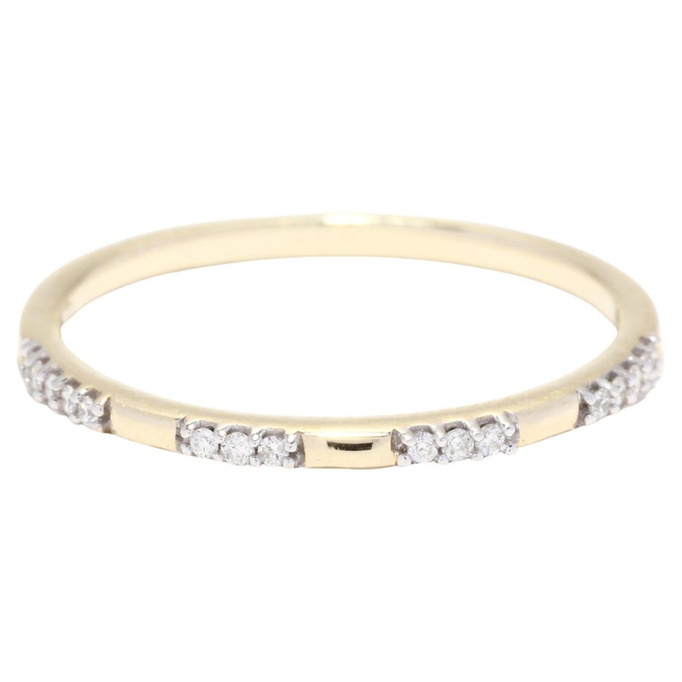 Spaced Diamond Wedding Band, 10KT Yellow Gold, Ring, Stackable at 1stDibs