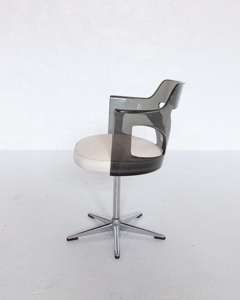 Spage Age Smoked Plexi Glass Swivel Desk Chair, 1960s For Sale at 1stDibs