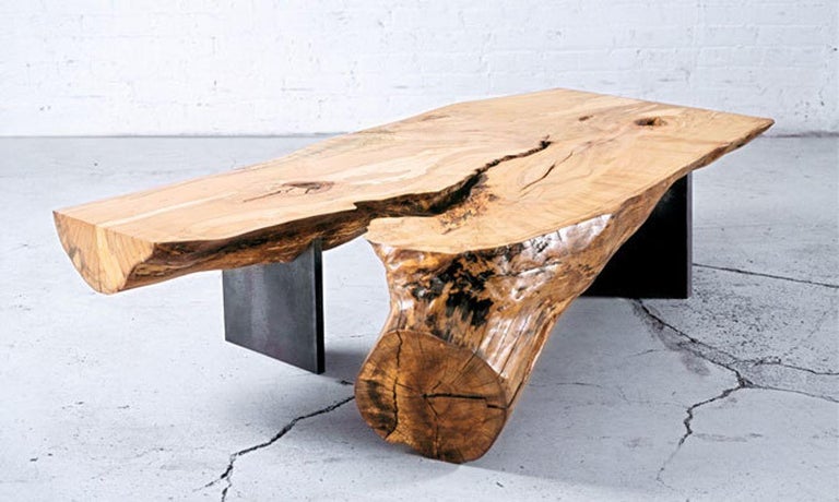 Organic Spalted Maple Round back steel leg Low Table / Bench For Sale ...
