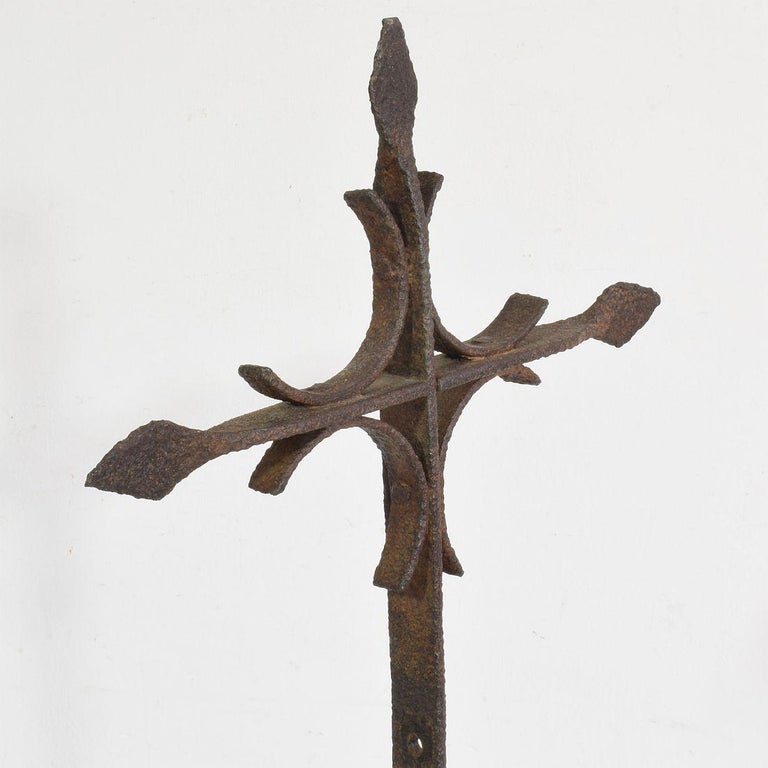 Spanish, 17/ 18th Century, Hand Forged Iron Village Cross on Carved ...