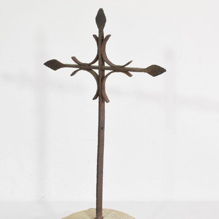 Spanish, 17/ 18th Century, Hand Forged Iron Village Cross on Carved ...
