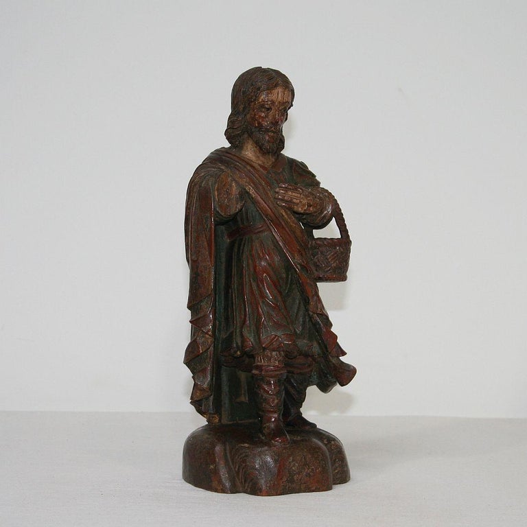 Spanish 17th-18th Century Baroque Carved Wooden Saint Figure at 1stDibs