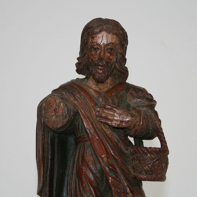 Spanish 17th-18th Century Baroque Carved Wooden Saint Figure at 1stDibs