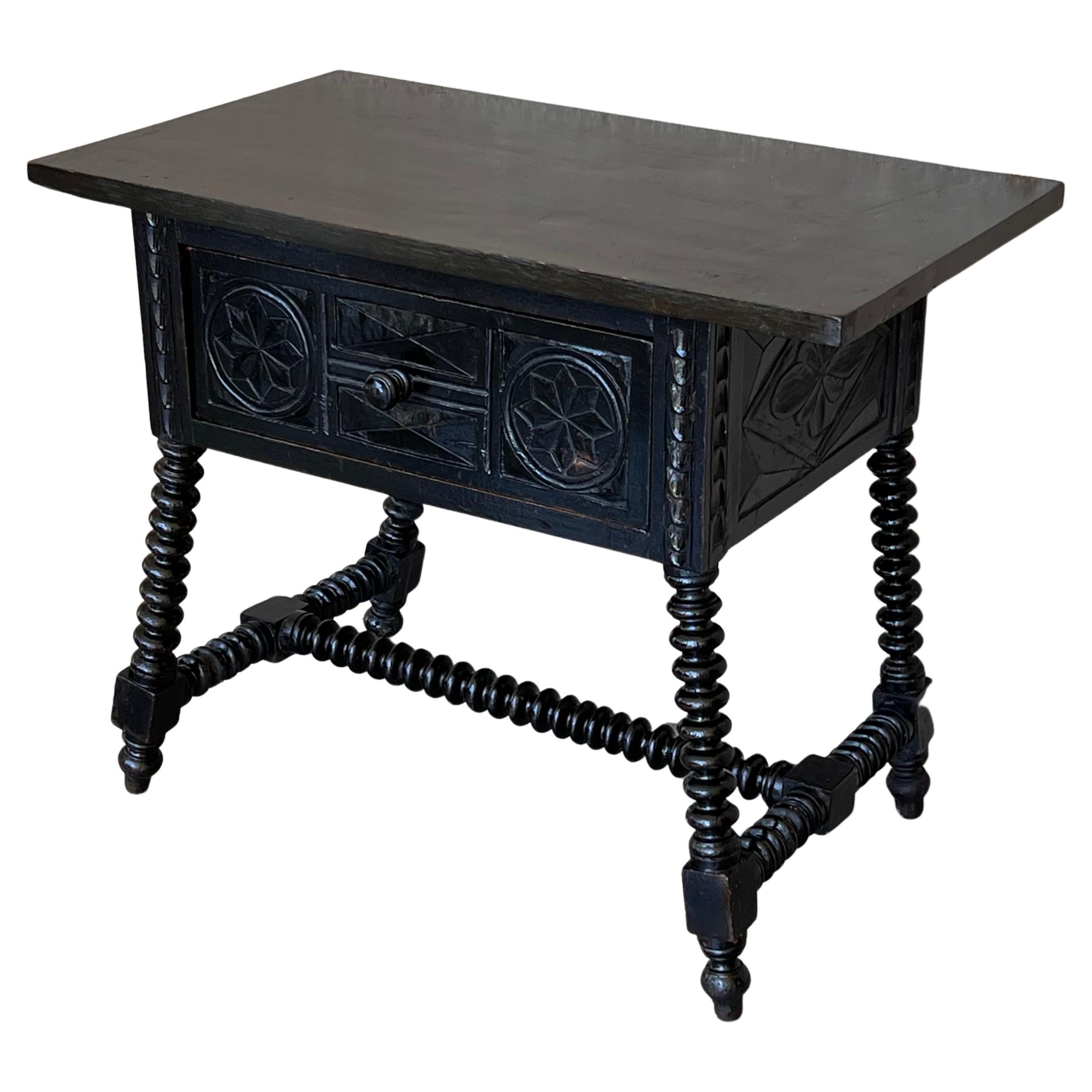 Spanish Round Walnut Side Table With Turned Legs And Beleveled Edges ...