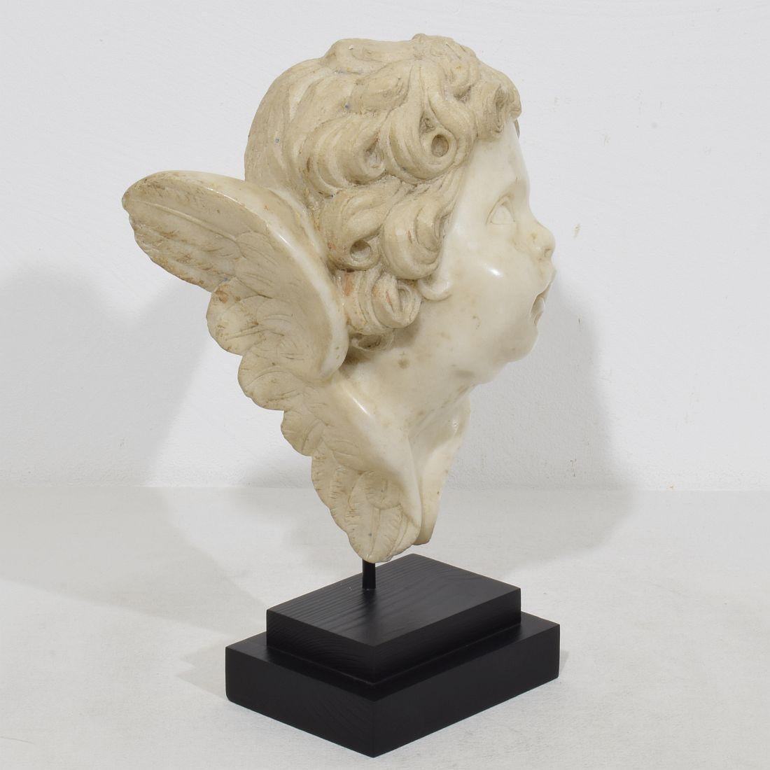 Spanish 18th Century Carved White Marble Winged Angel Head Ornament For ...