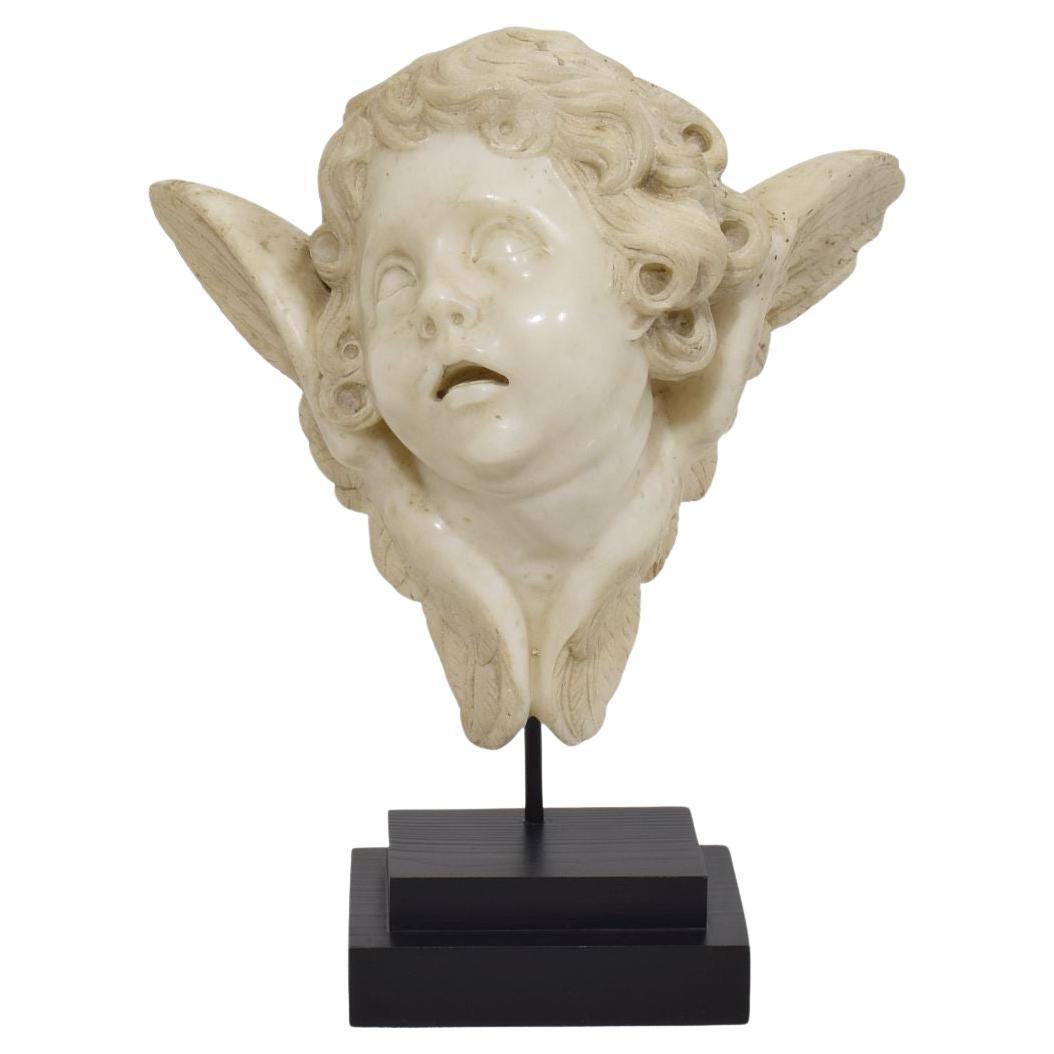 Spanish 18th Century Carved White Marble Winged Angel Head Ornament For ...