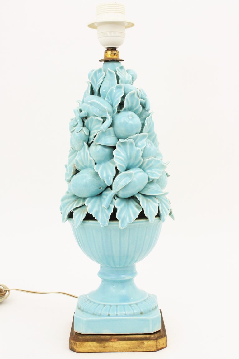 Spanish 1960s Majolica Blue Glazed Manises Ceramic Fruit Table Lamp at ...