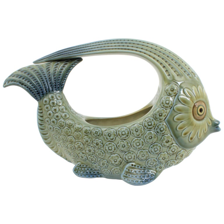 Spanish 1970s Lladró Green and Blue Porcelain Fish Figure Centrepiece ...