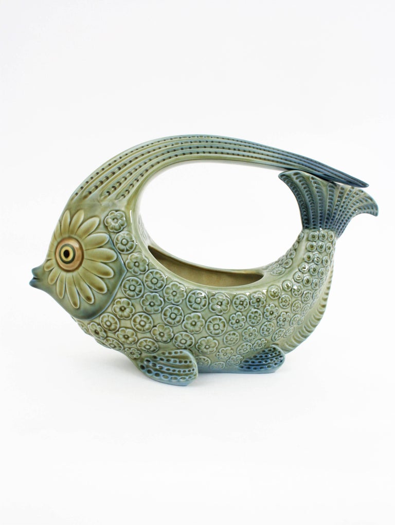 Spanish 1970s Lladró Green and Blue Porcelain Fish Figure Centrepiece ...