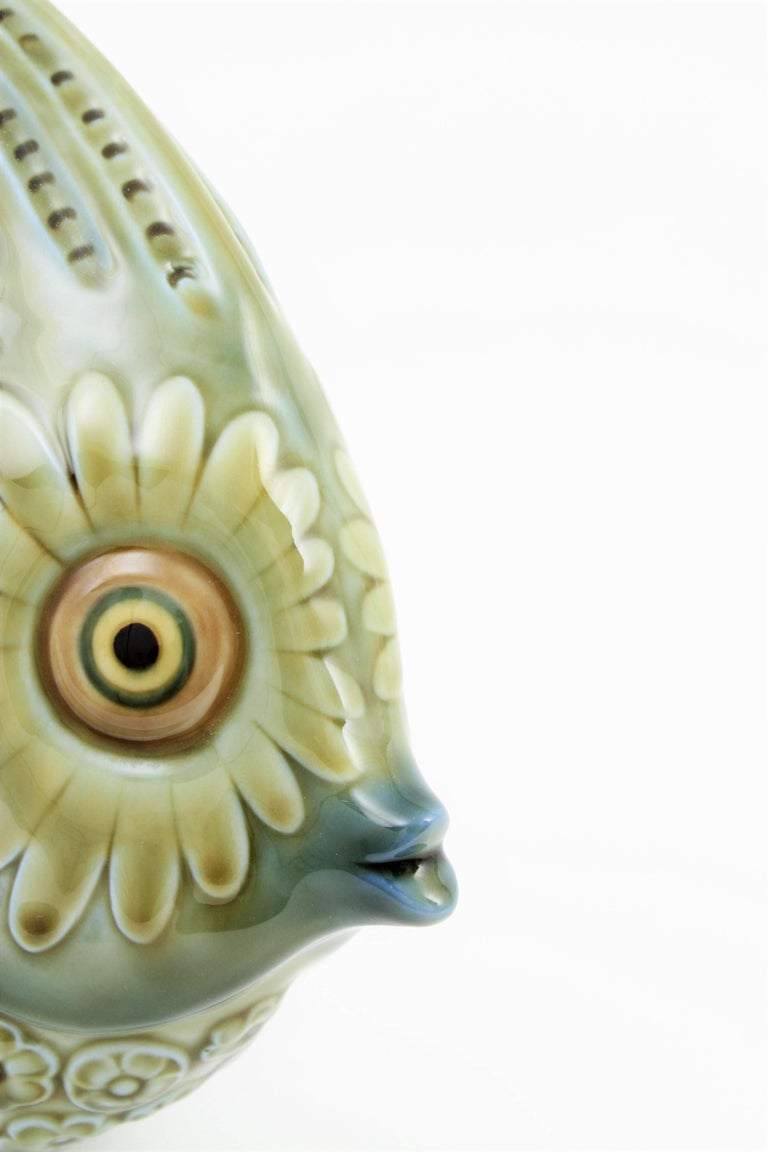 Spanish 1970s Lladró Green and Blue Porcelain Fish Figure Centrepiece ...
