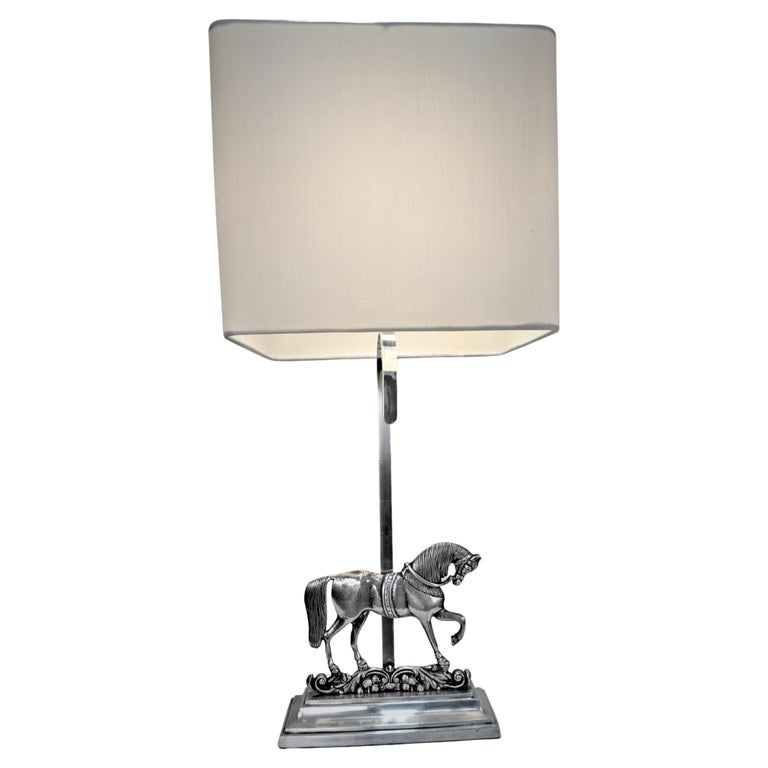 Spanish 1970's Silver Horse Table Lamp For Sale at 1stDibs