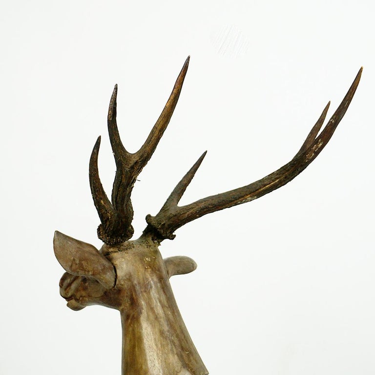 Spanish 19th Century Folk Art Wood Carved Antler Deer Sculpture For ...
