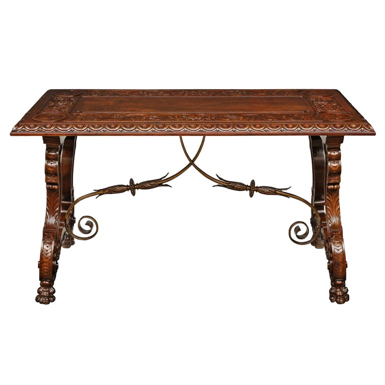 Spanish 19th Century Renaissance Style Walnut Trestle Table For Sale at ...
