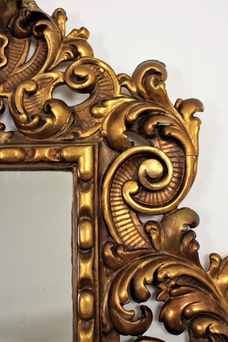Spanish Rococo Style Carved Gold Leaf Giltwood Mirror For Sale at ...