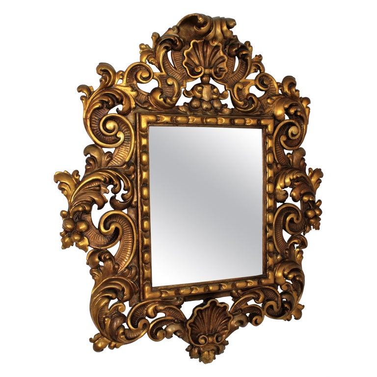 Spanish Rococo Style Carved Gold Leaf Giltwood Mirror For Sale at ...