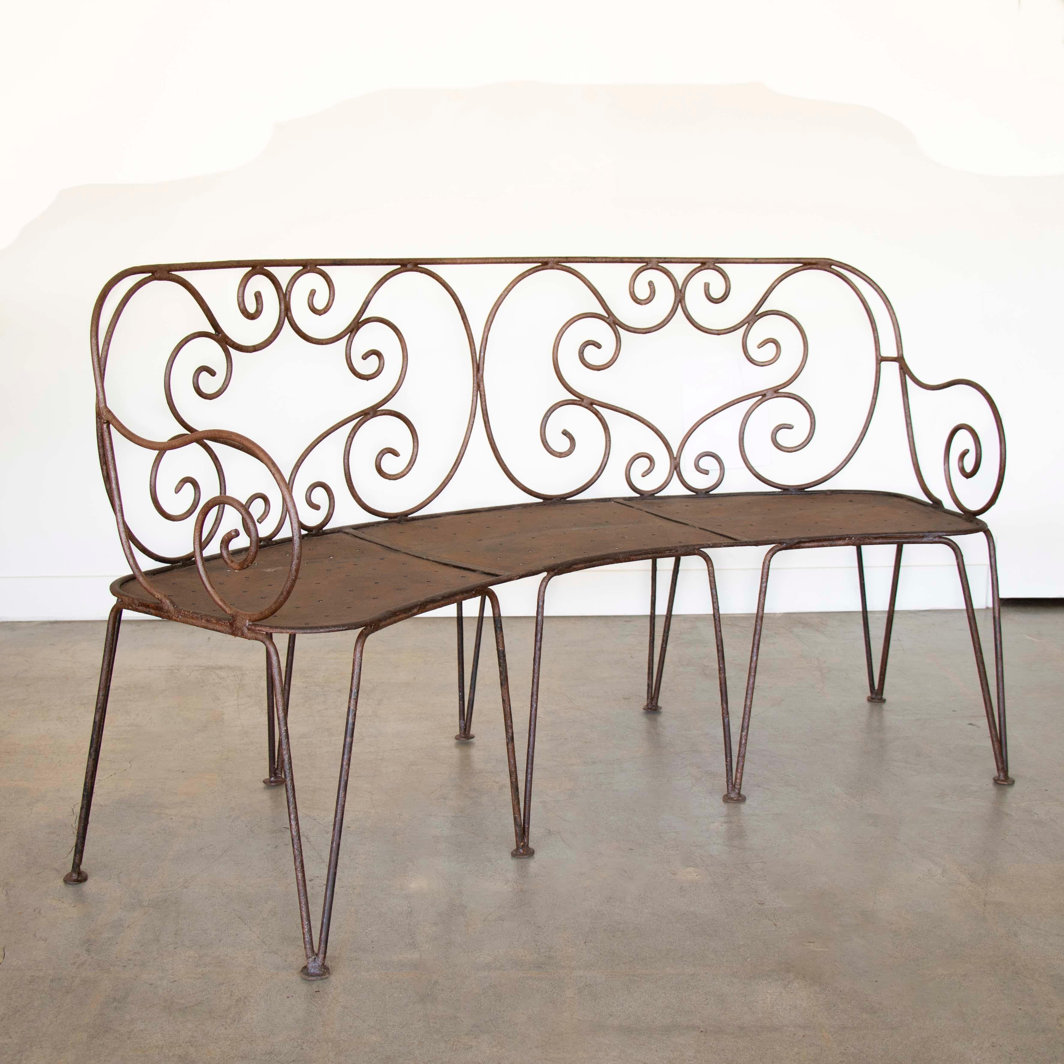 Spanish Antique Curved Iron Bench For Sale at 1stDibs