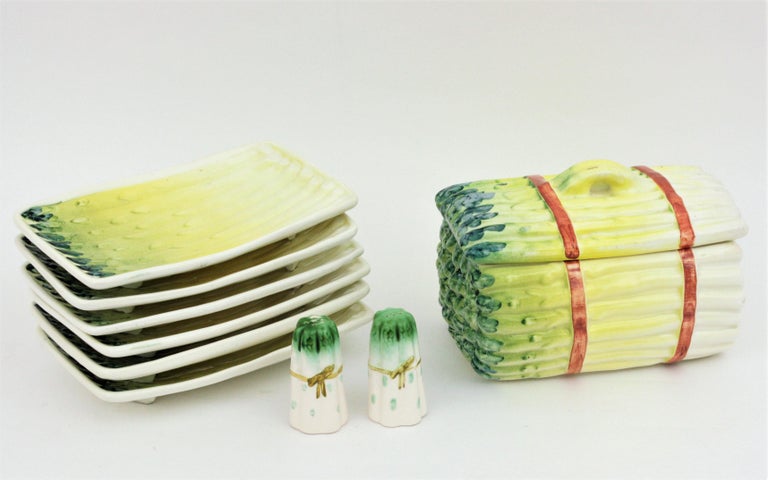 Spanish Asparagus Majolica Ceramic Serving Set, 1960s For Sale at 1stDibs