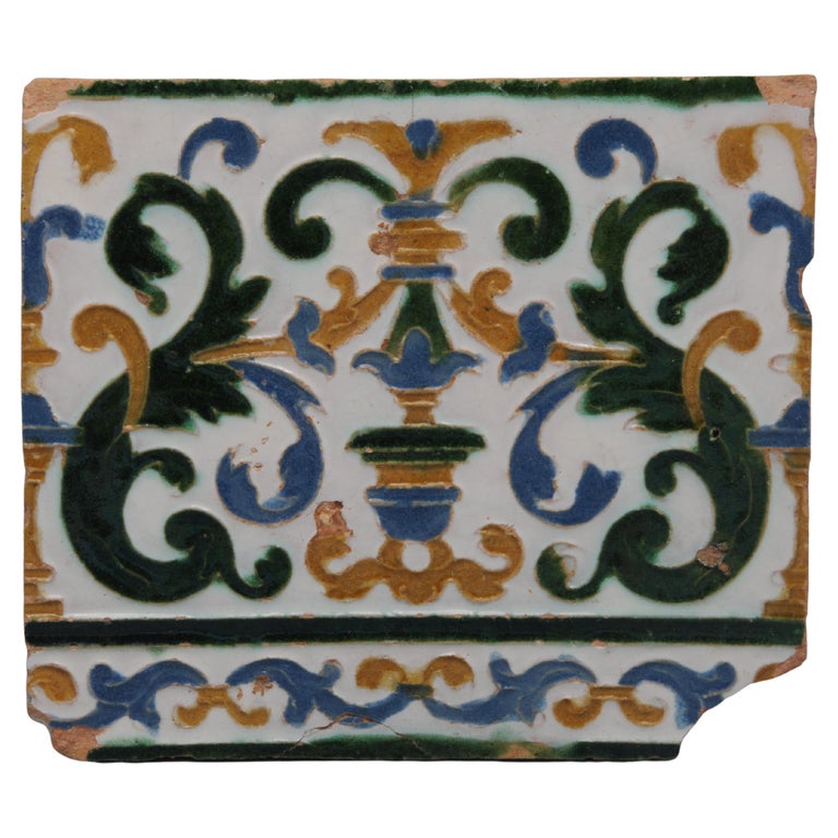 16th Century Spanish Tile Framed Antique Enameled Andalusian Tiles