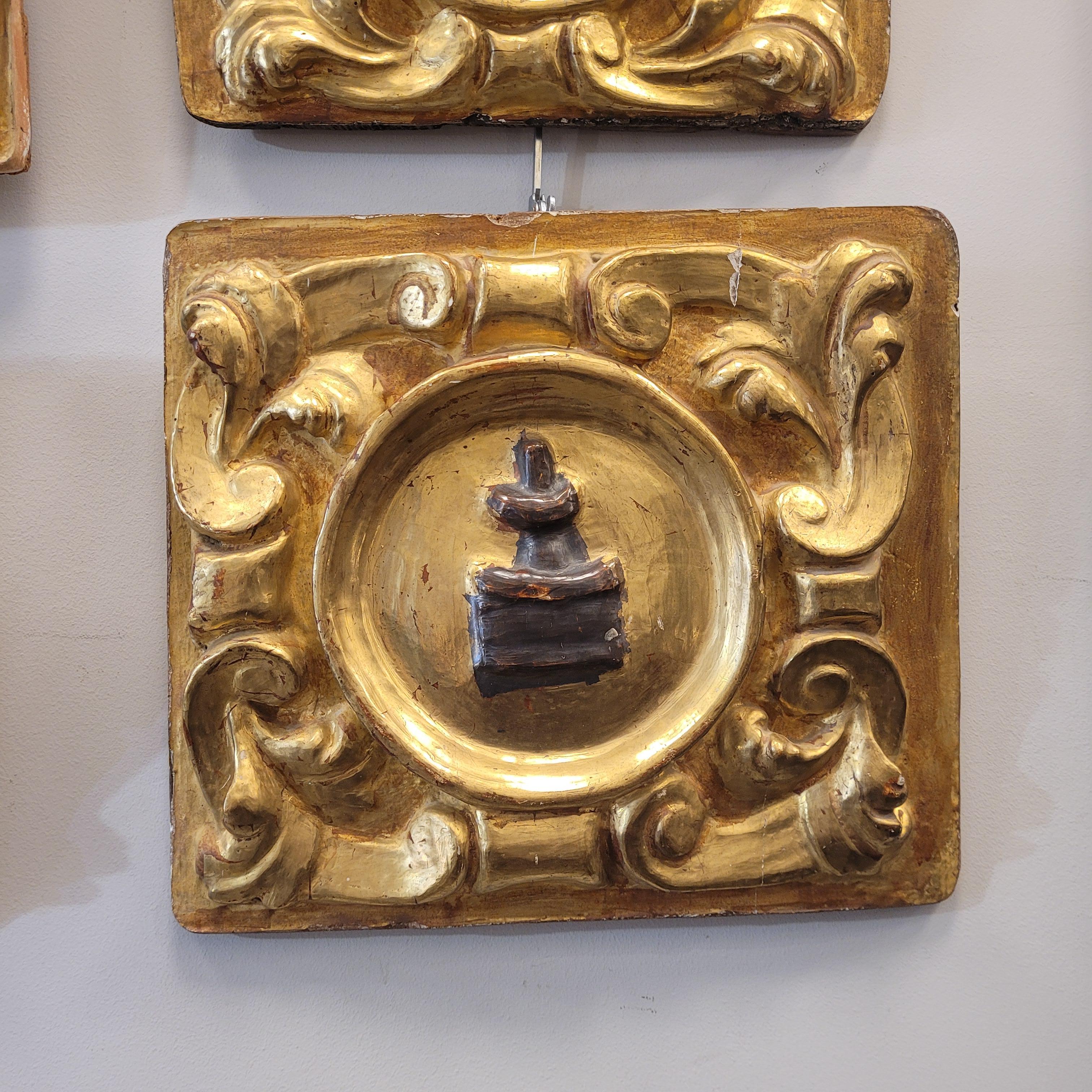 Spanish Baroque School set of 4 carved and gilded pieces of an ...