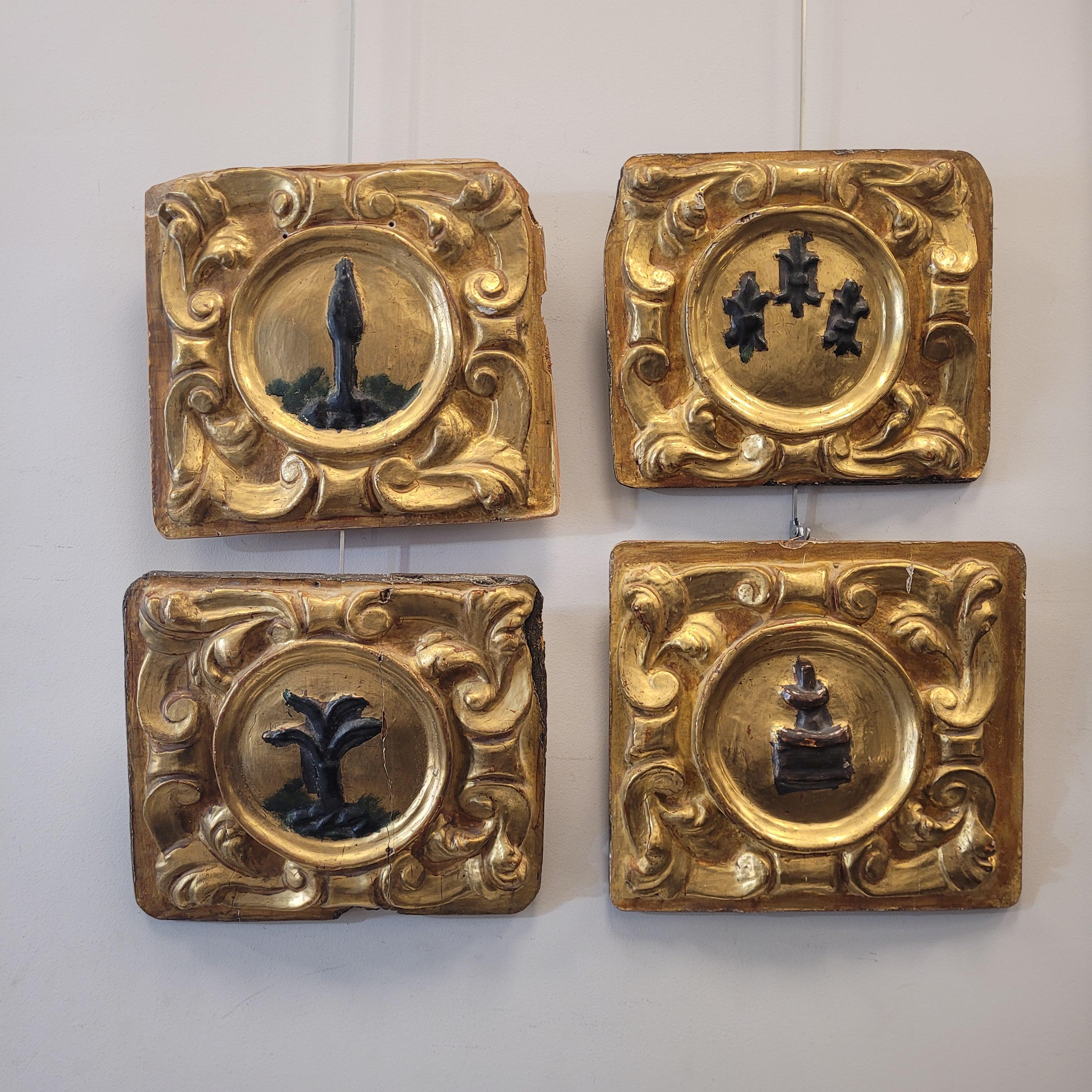 Spanish Baroque School set of 4 carved and gilded pieces of an ...