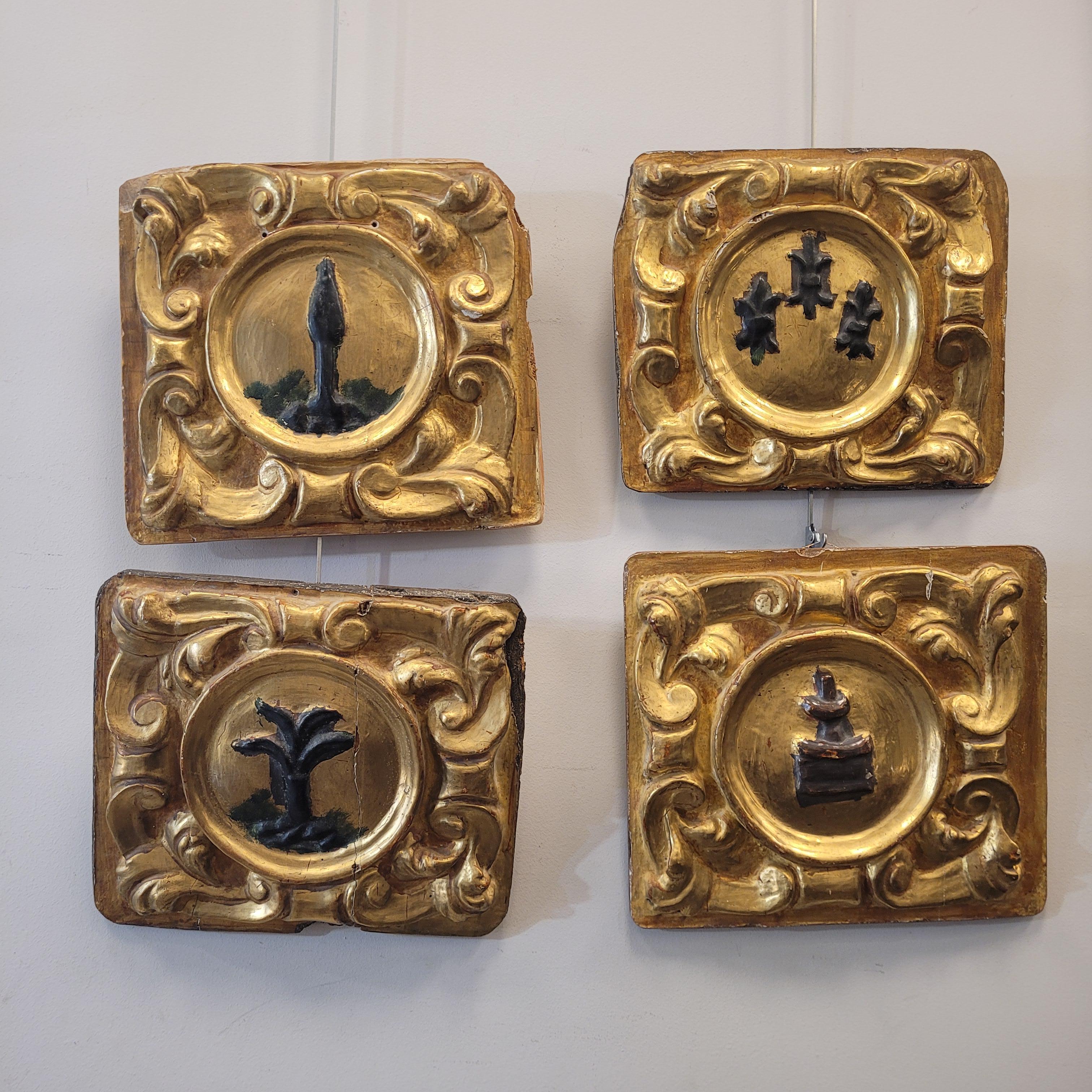Spanish Baroque School set of 4 carved and gilded pieces of an ...