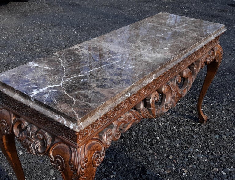 Spanish Baroque Style Marble Top Console Table For Sale at 1stDibs