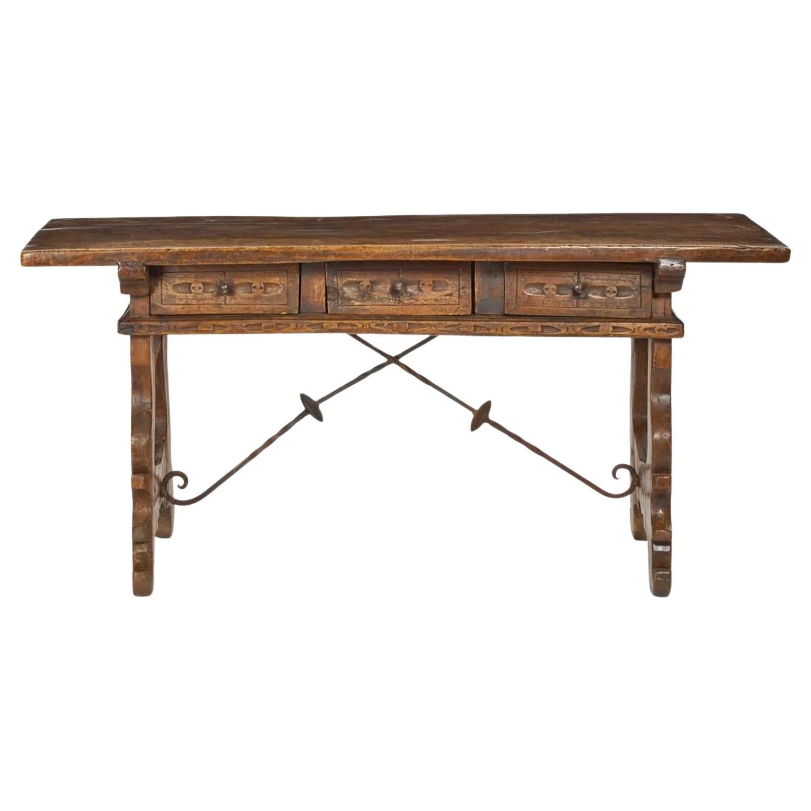 Spanish Baroque Walnut Library Table For Sale at 1stDibs