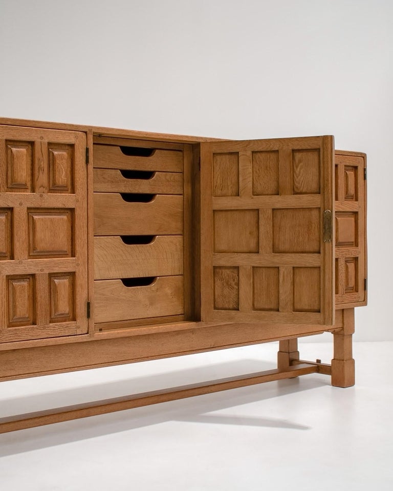 Spanish Brutalist Sideboard in Solid Oak, 1940s at 1stDibs