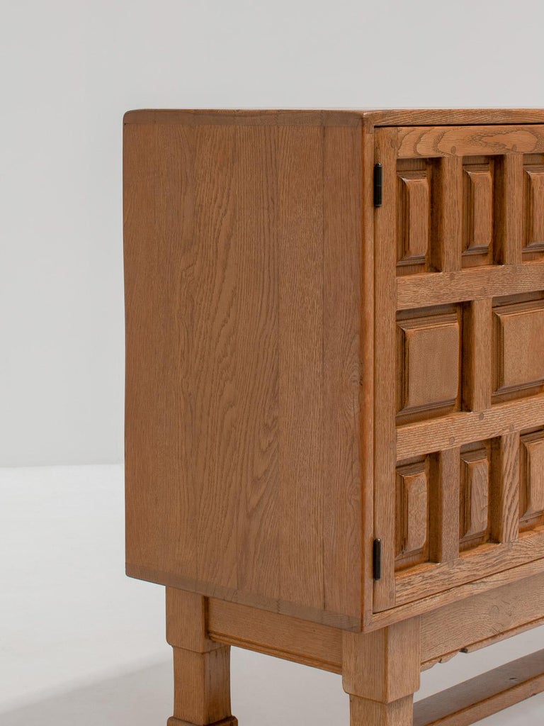 Spanish Brutalist Sideboard in Solid Oak, 1940s at 1stDibs