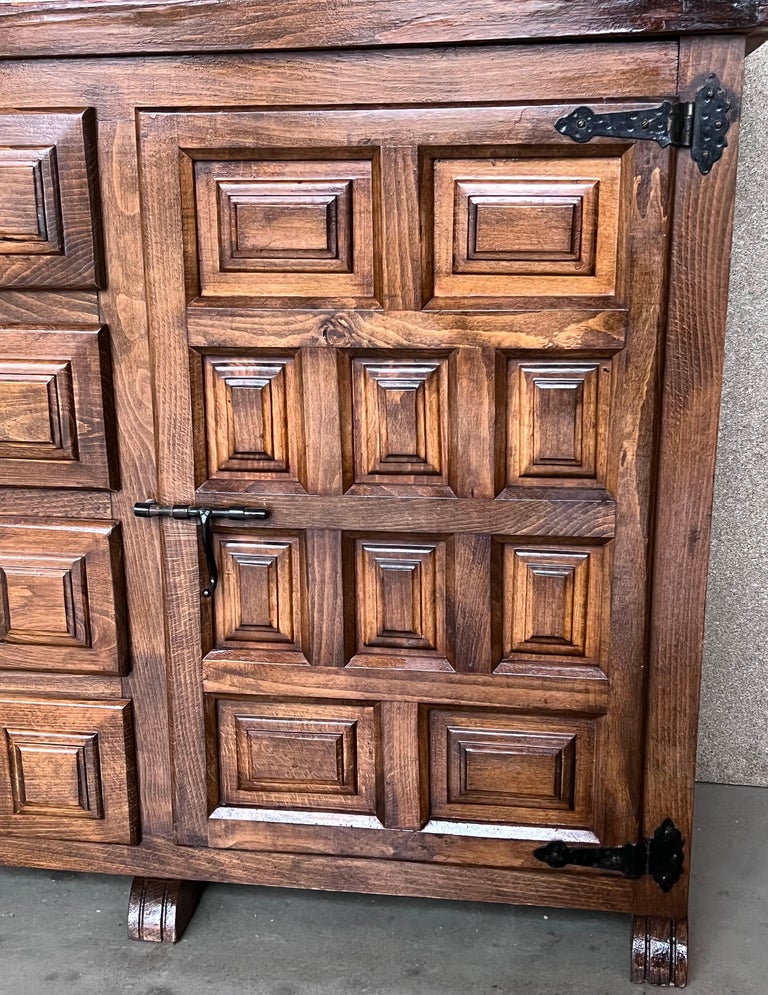 Spanish Buffet or Cabinet with Thre Doors and Central Drawers with Iron ...