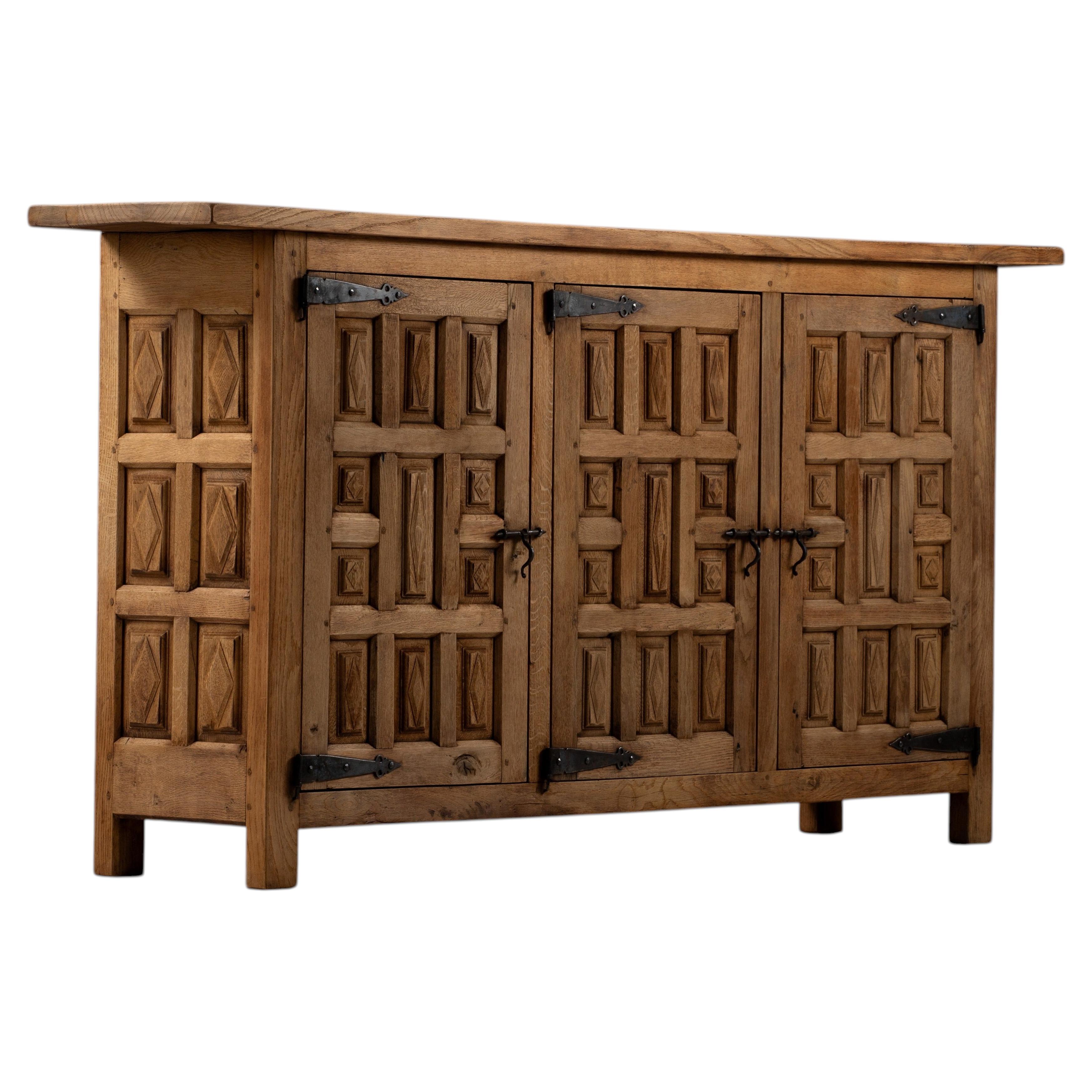 Spanish Rustic Carved Solid Wood Sideboard with Wrought Iron Details ...