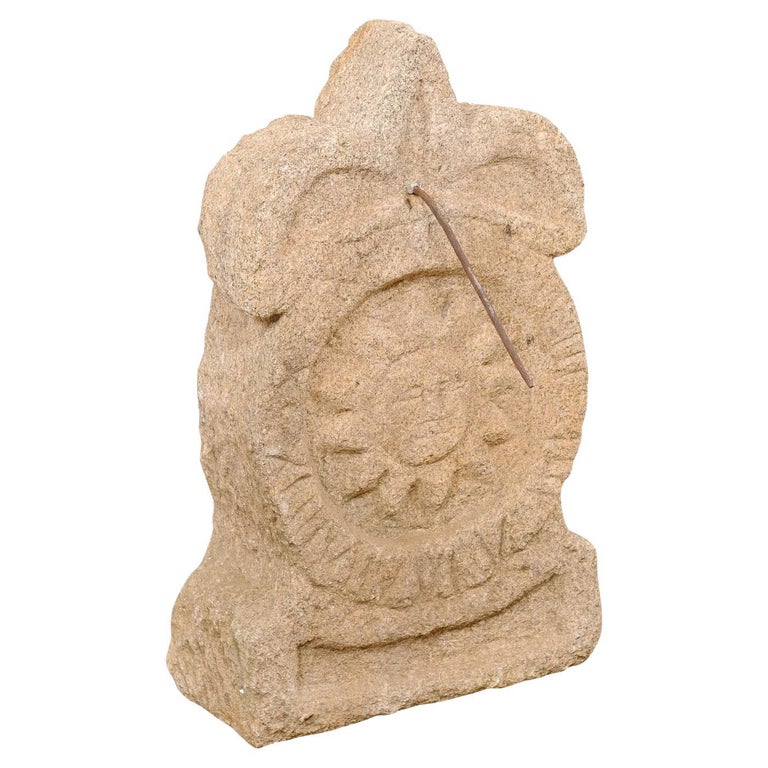 Spanish Carved-Stone Fleur De Lys Garden Sundial For Sale at 1stDibs