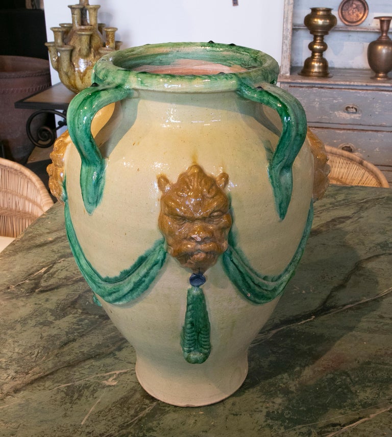 Spanish Ceramic Pottery Glazed with Lions and Painted by Hand For Sale ...