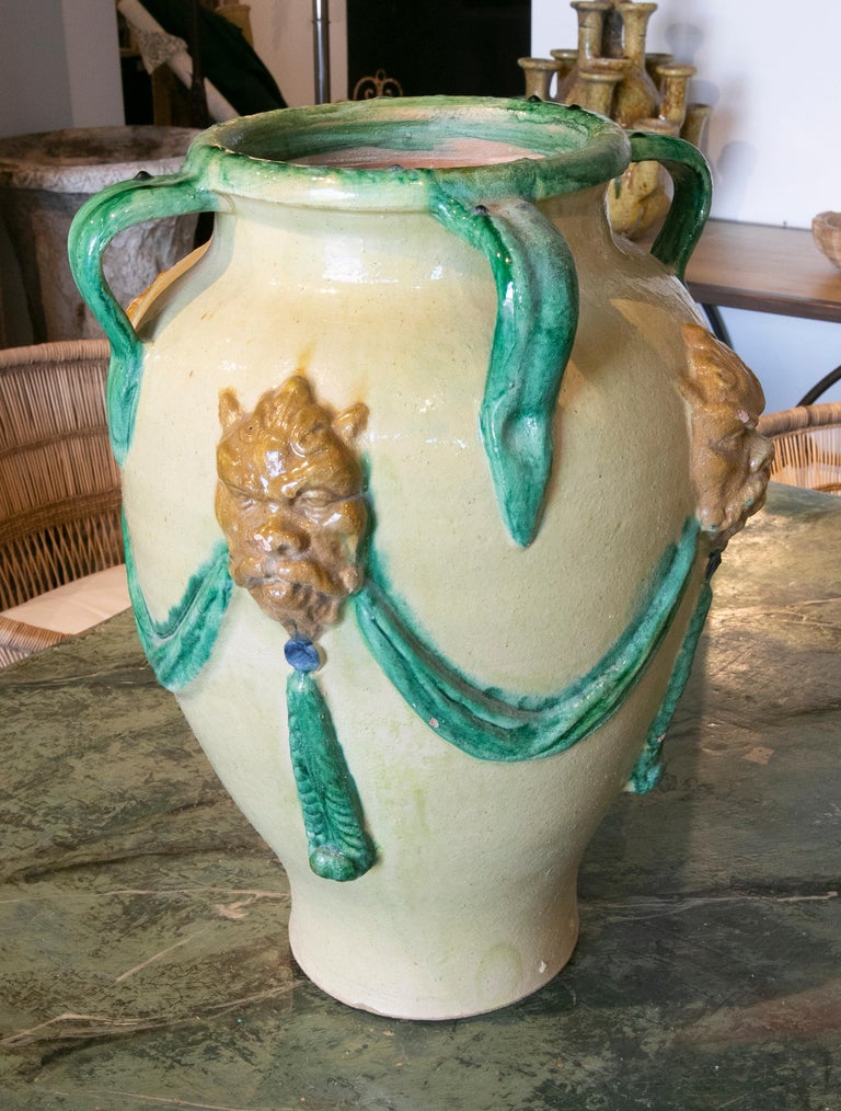 Spanish Ceramic Pottery Glazed with Lions and Painted by Hand For Sale ...