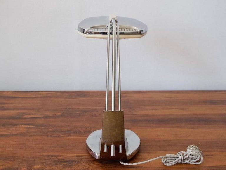 Spanish Chromed Metal and Wood Table Lamp by Fase For Sale at 1stDibs