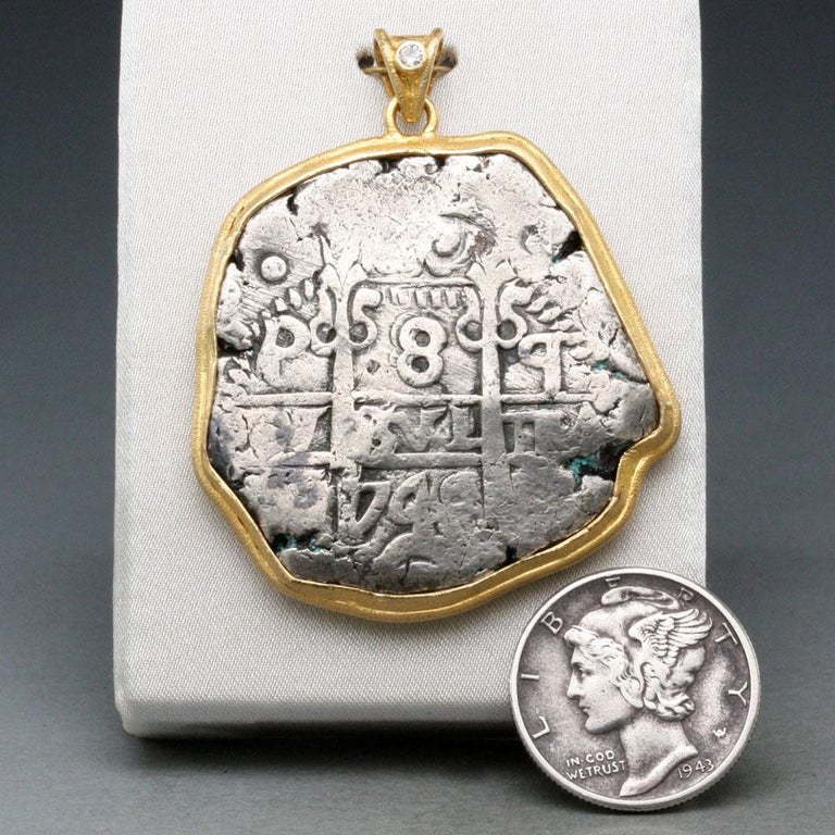Spanish Colonial 1745 8 Reales Silver "Piece of Eight" Coin 18K Gold ...