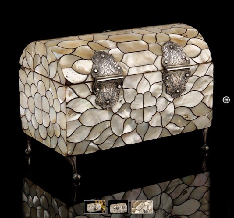 Spanish Colonial Antique Mother of Pearl Casket with Silver Mounts For ...