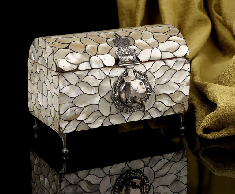 Spanish Colonial Antique Mother of Pearl Casket with Silver Mounts For ...