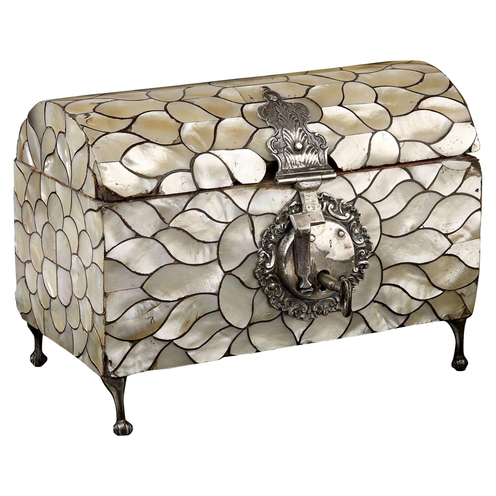 Spanish Colonial Antique Mother of Pearl Casket with Silver Mounts For ...