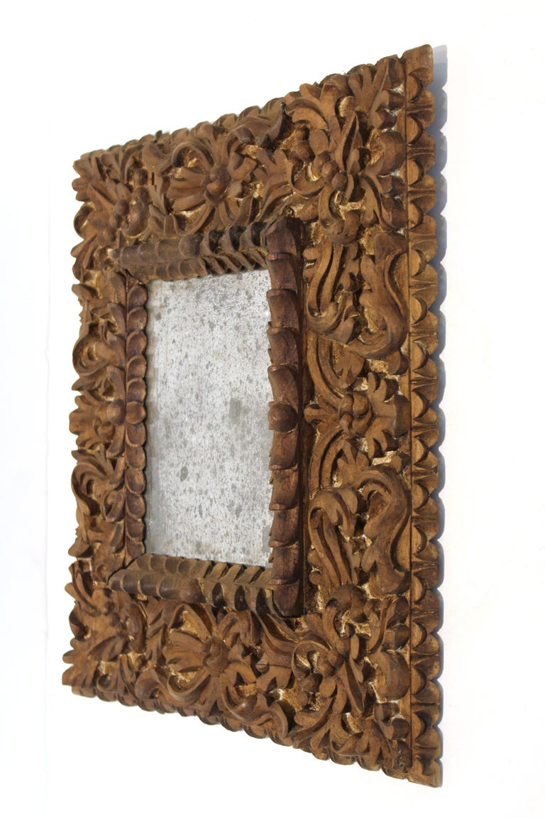 Spanish Colonial Baroque Deeply Carved Relief Mirror or Picture Frame ...