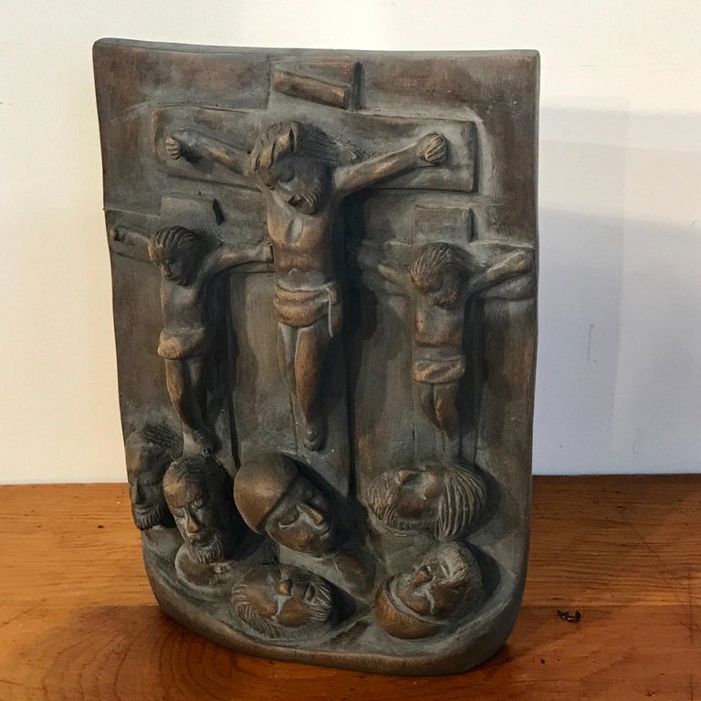 Spanish Colonial Religious Wood Carving Icon, Christ Crucified with Two ...